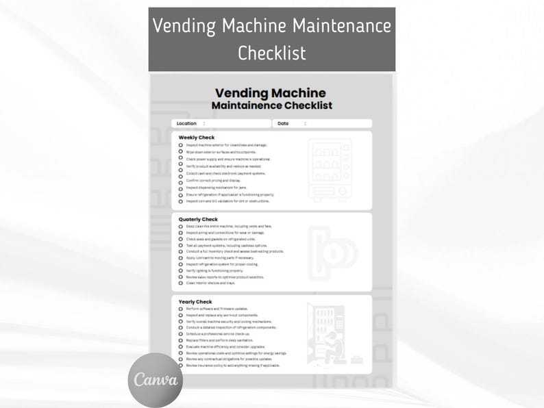 Editable Canva Vending Machine Maintenance Checklist - Etsy