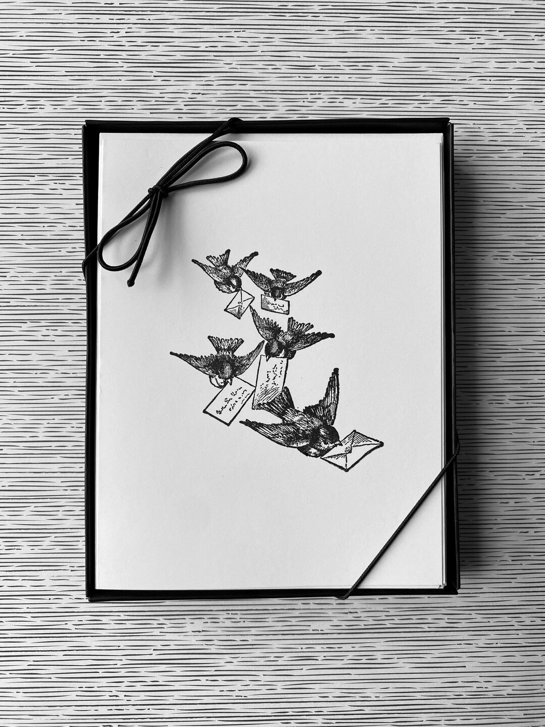 White Blank Note Cards & Envelopes Set of 10 Black Ink Feathered ...