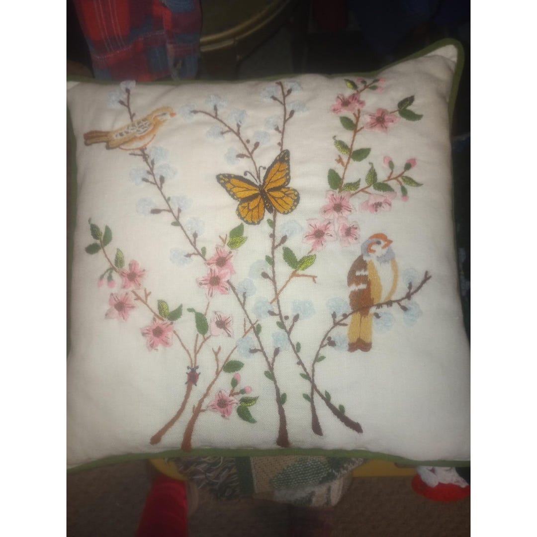 Finished Crewel Embroidery Pattern Erica Wilson Spring Song Pillow ...