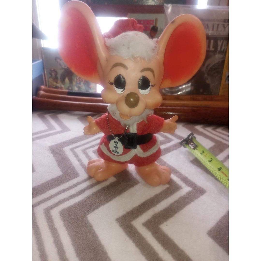 1970 Roy Des of Florida Big Ear Mouse Santa Claus Bank USA 10inch Read ...