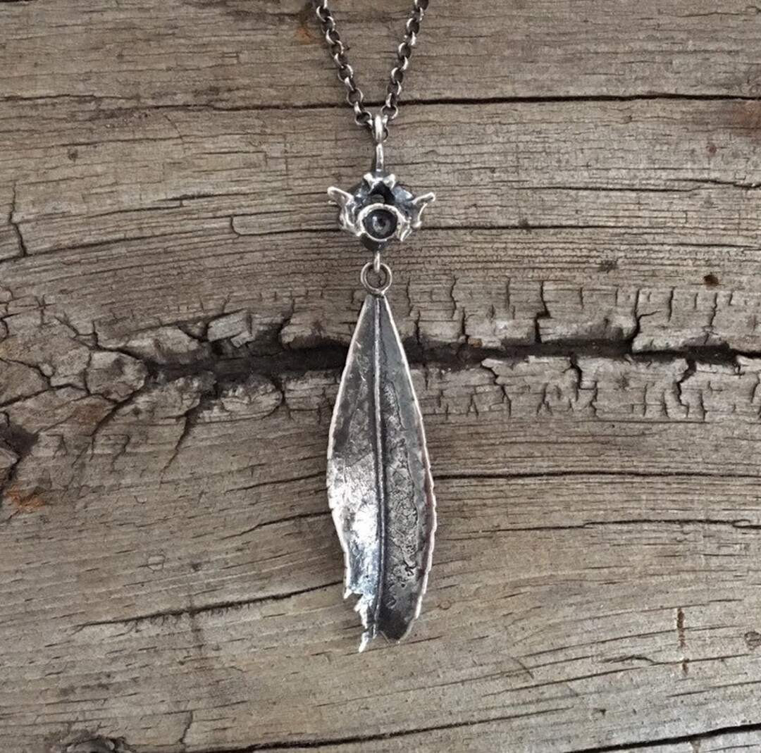 Vertebrae Dangle Long Torn Leaf Sterling Silver Necklace Cast - Etsy