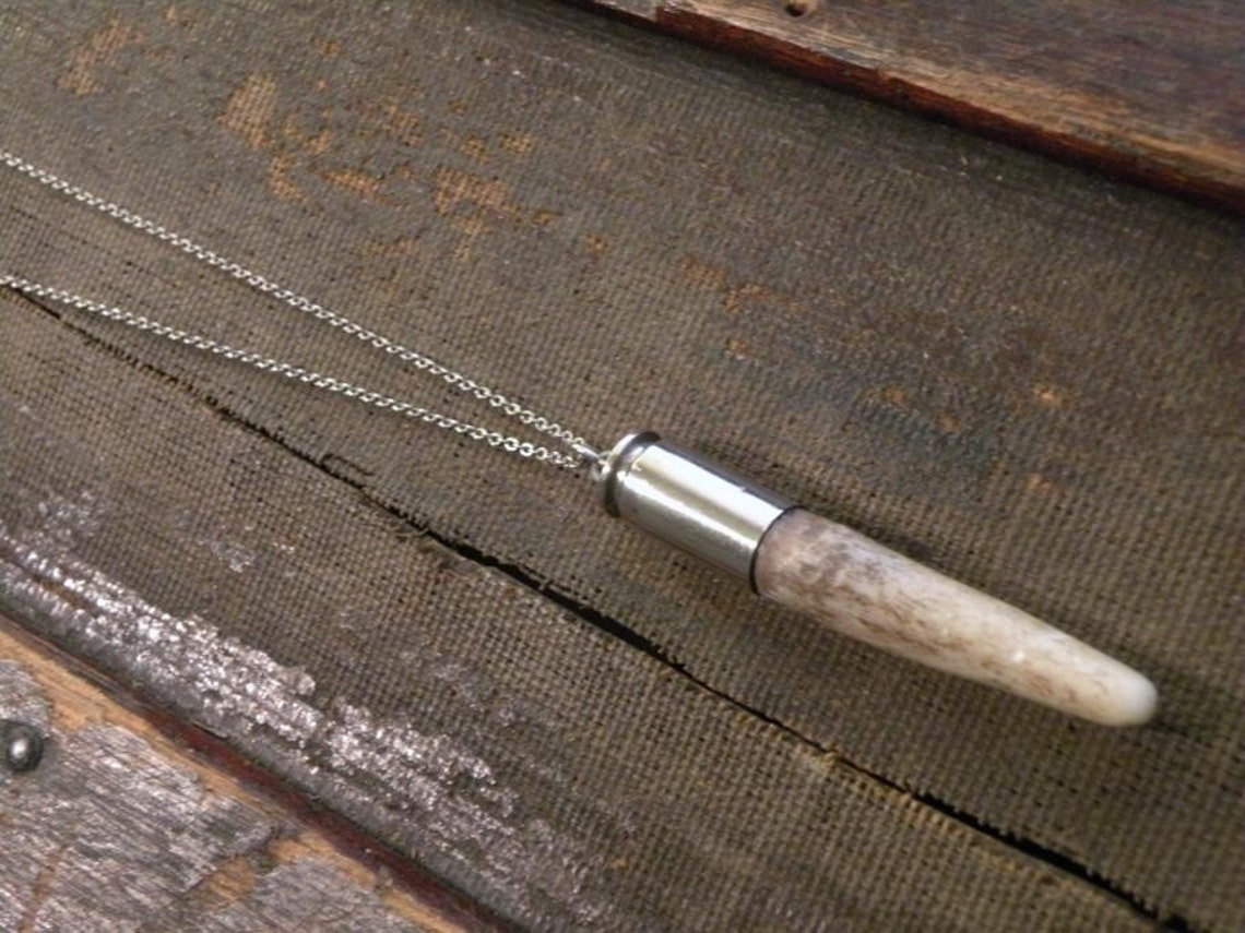 Antler Tip Bullet Shell Necklace Chain Rustic Upcycled - Etsy