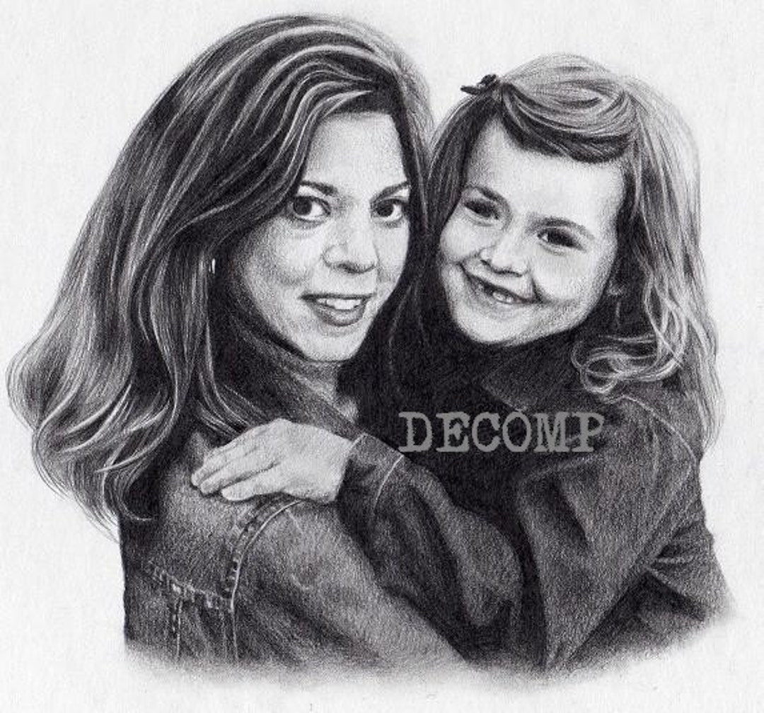 Custom Portrait (2 Subjects) 11" X 14" Commissioned Pencil Realistic ...