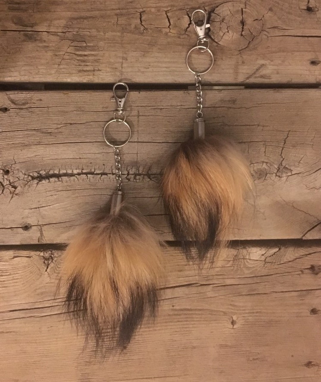 Real Upcycled Fox Vintage Fur Puff Bullet Shell Keychain Red Rust Tan ...