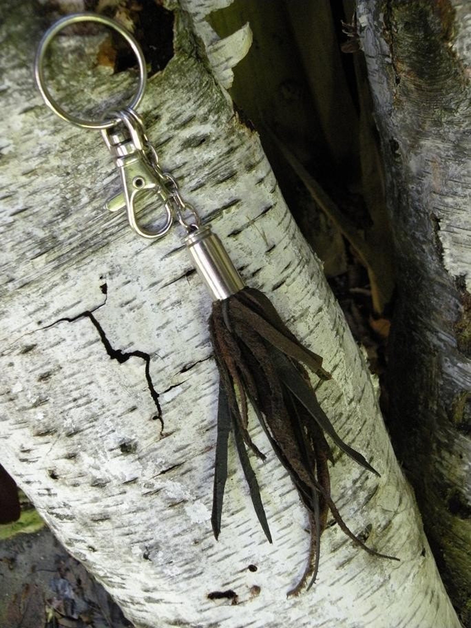 Tan Cream Leather Bullet Tassel Key Chain Keychain Punk Rustic ...