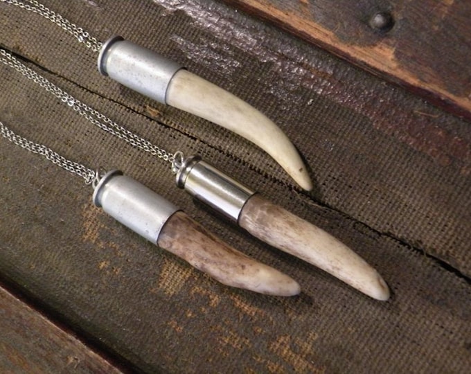 Antler Tip Bullet Shell Necklace Chain Rustic Upcycled - Etsy