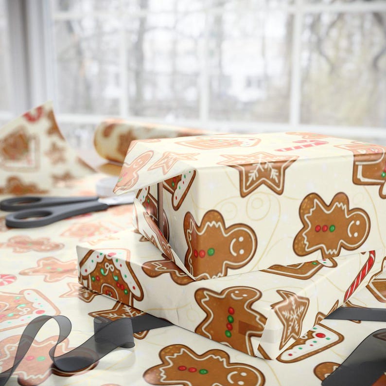 Gingerbread Christmas Wrapping Paper | Holiday Gift Wrap | Cute Festive ...
