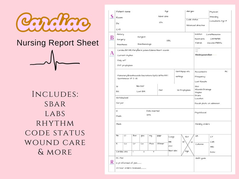 Cardiac SBAR Nursing Report Sheet Download, Telemetry Floor or Clinical ...