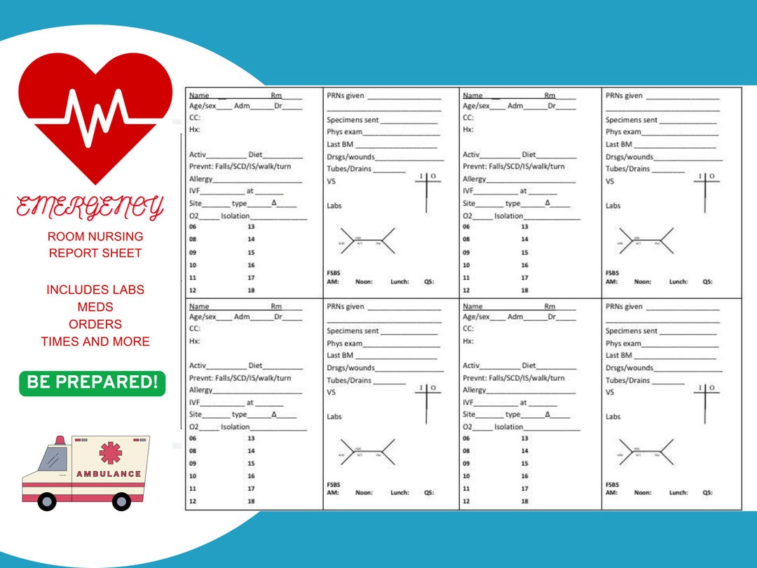 Emergency Room Nursing Report Sheet Download, 4 Patient SBAR ED Floor ...