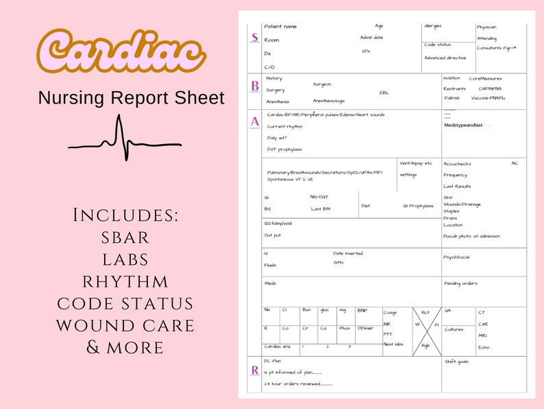 Cardiac SBAR Nursing Report Sheet Download, Telemetry Floor or Clinical ...