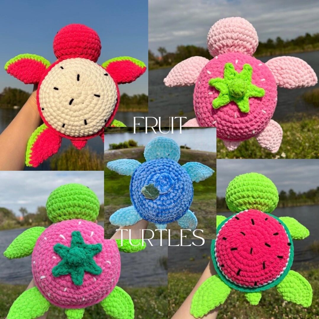 Fruit Turtle Stuffed Animal Crochet Plushie Fruit Amigurumi Strawberry ...