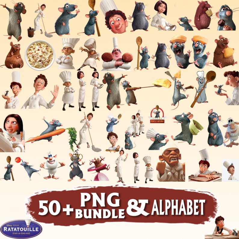 Ratatouille PNG Clipart Bundle: 50+ High-res Alphabet Graphics (digital ...