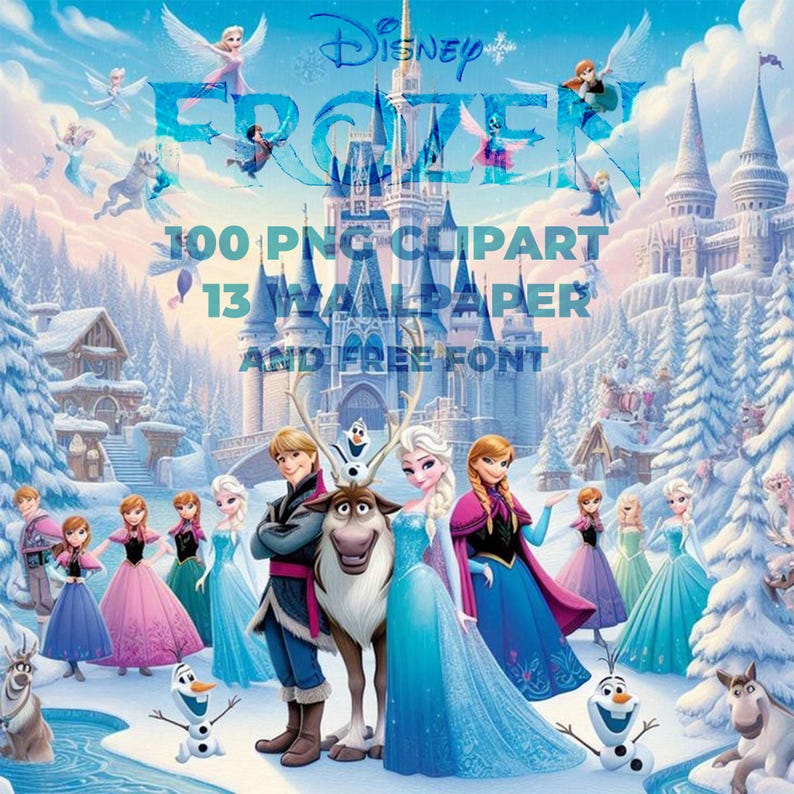 Frozen Clipart PNG Bundle: Alphabet & Background Collection (digital ...