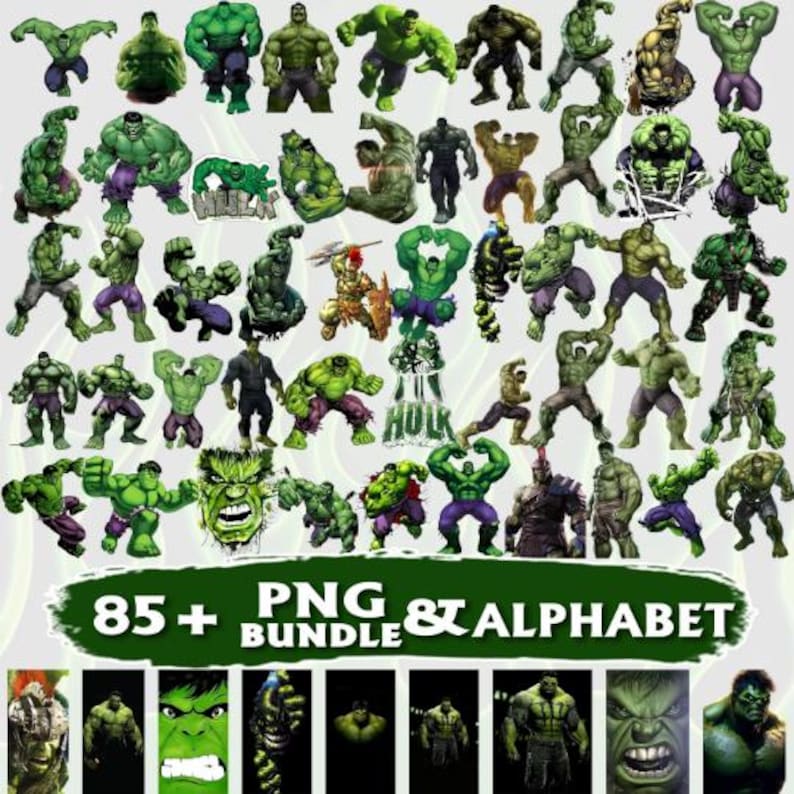 Hulk Clipart PNG Bundle: Cartoon Alphabet Collection (digital Download ...