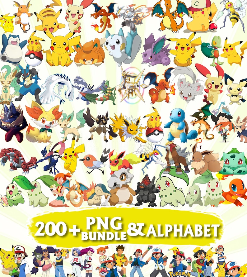 Pokemon PNG Bundle | 200+ High-res Clipart | Digital Download for T ...