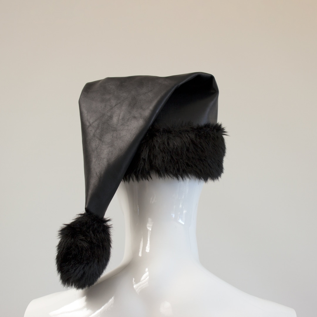 Premium Black Leather Santa Hat - Etsy