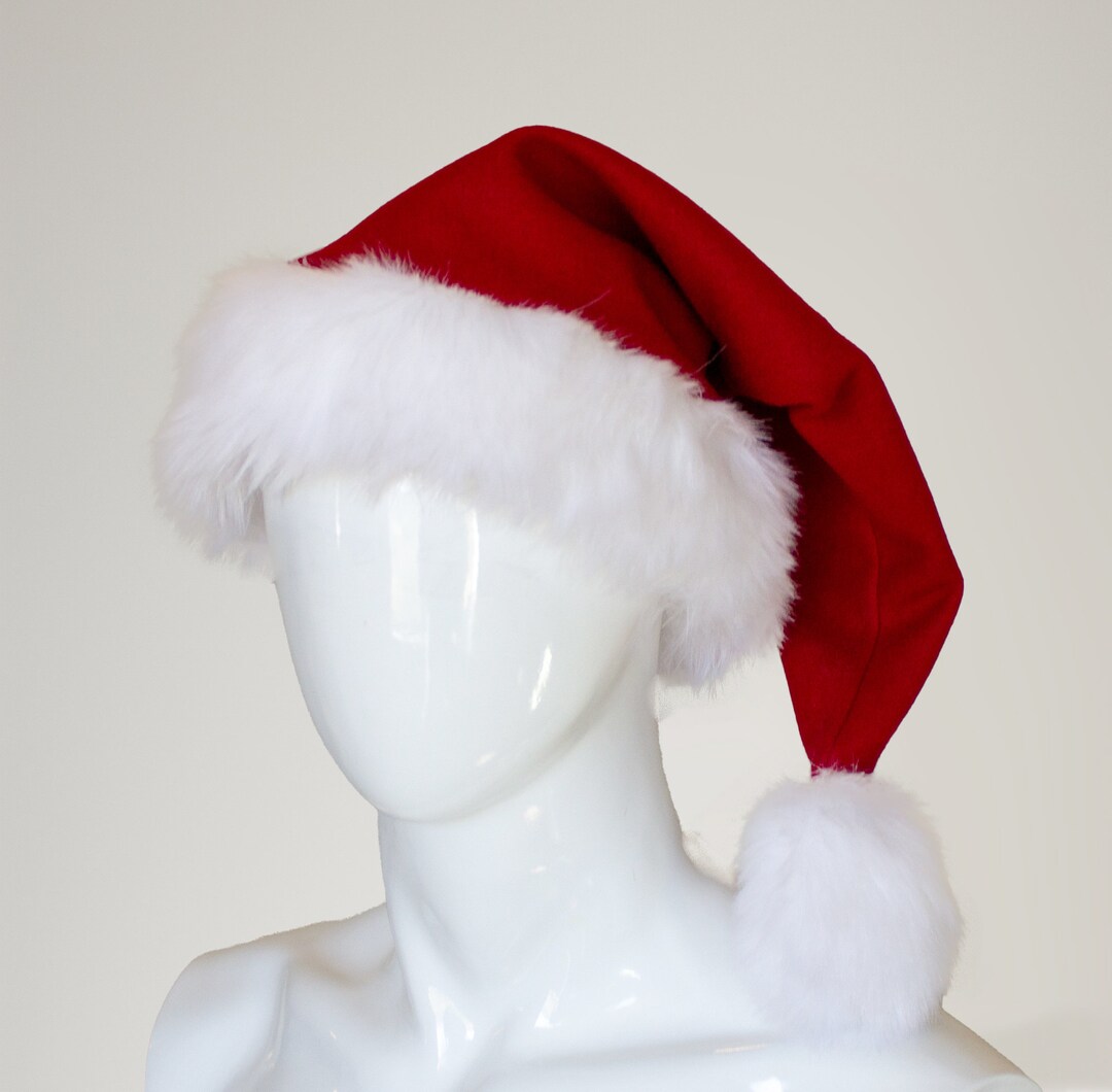 Handcrafted Red Wool Santa Hat With Faux Fur - Etsy