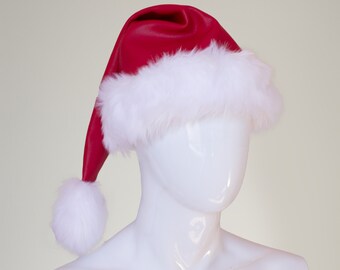 Red Leather Santa Hat - Etsy