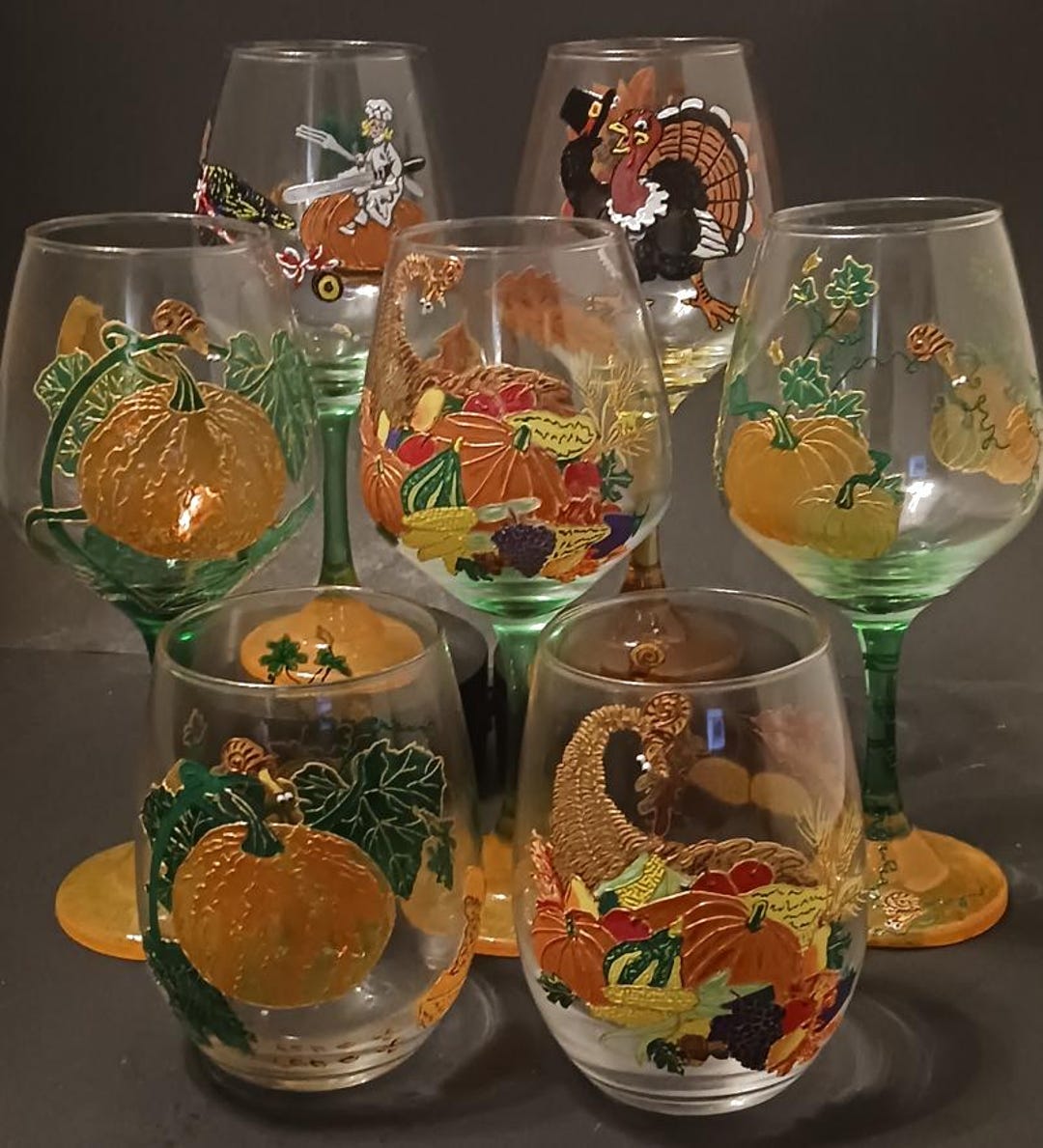 Hand Painted Thanksgiving Wine Glasses, "find Bob the Snail" - Etsy