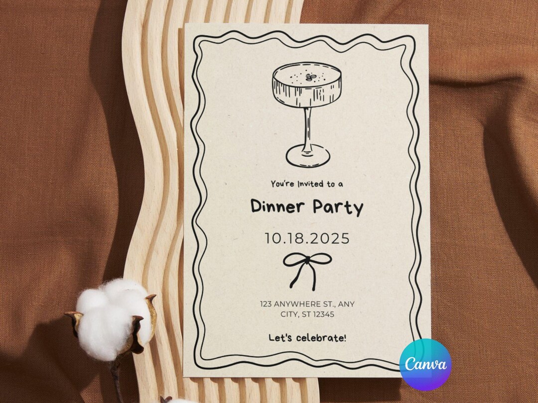 Editable Dinner Party Invitation Canva Template, Minimalistic Dinner ...