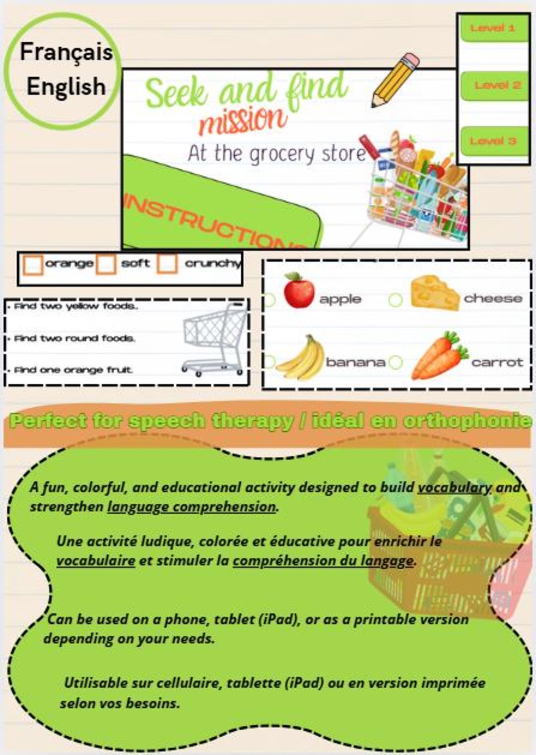 Seek and Find Grocery Store Activity • French & English Vocabulary ...