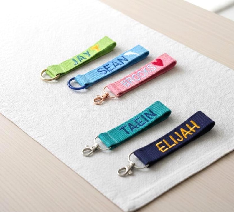 Personalized Embroidered Name Tag, Custom Cotton Bag Keychain - Etsy