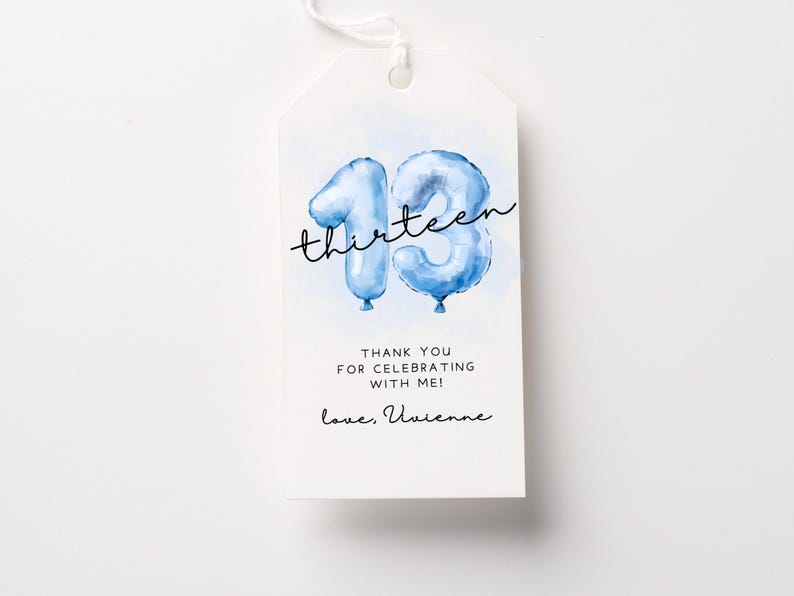 Blue Balloon 13th Birthday Thank You / Favor Tag: DIY Canva Template ...