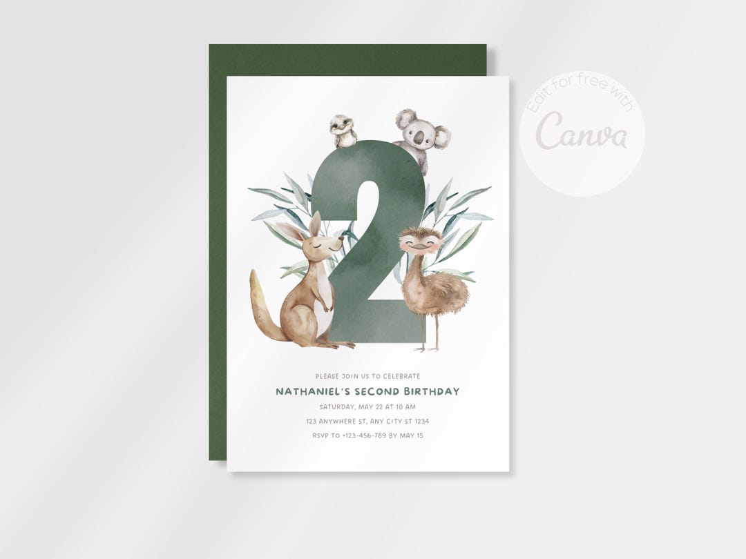 Aussie Animals Birthday Invitation Template, DIY Editable Instant ...