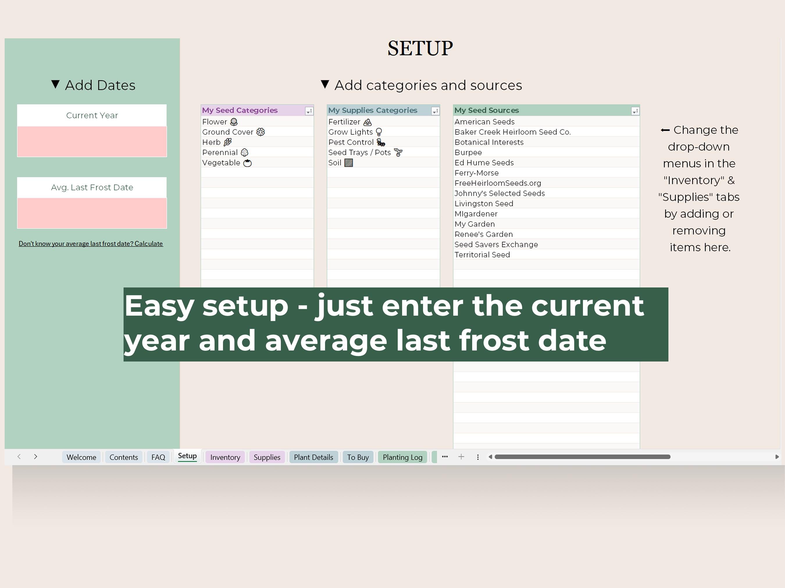 Seed Inventory & Log for Excel - Garden Planner, Seed Tracker, Planting ...
