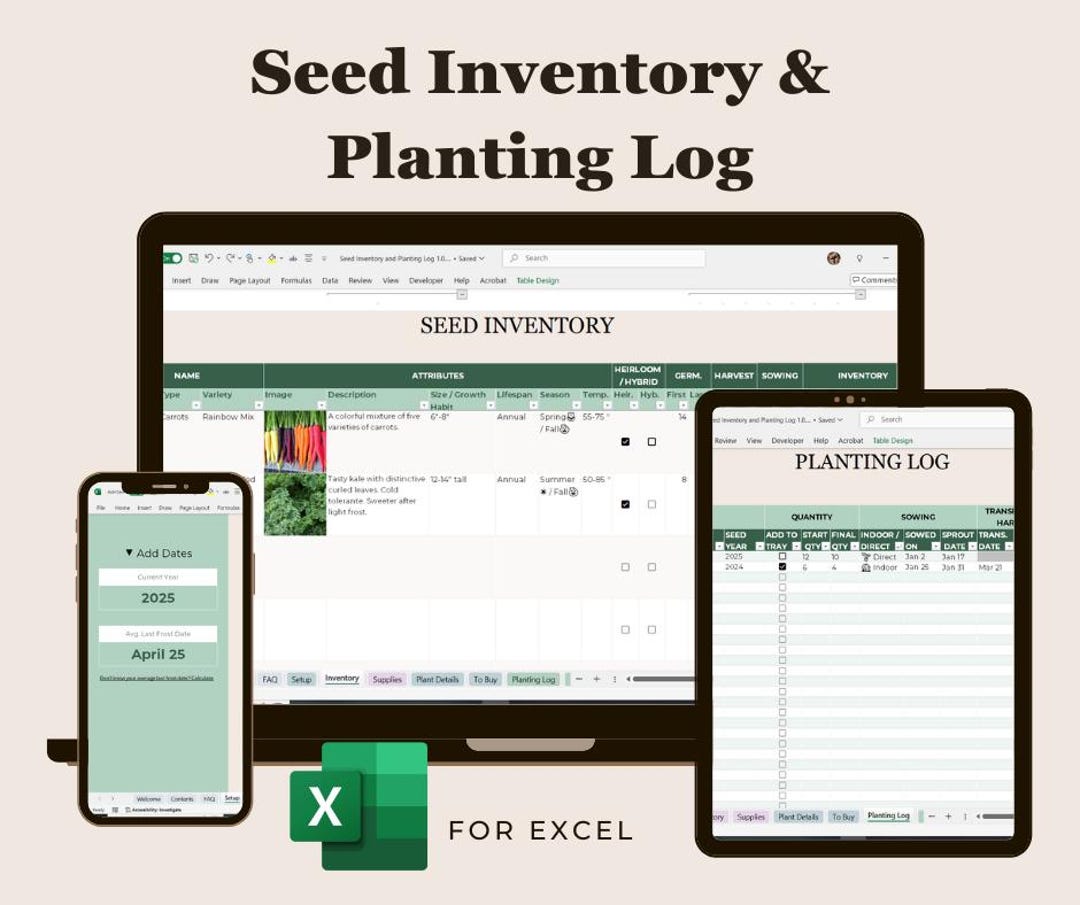 Garden Planner Excel Spreadsheet, Seed Inventory, Sowing Date Tracker Template, Calculate Sow ...
