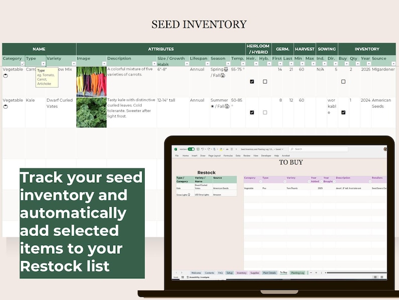 Seed Inventory & Log for Excel - Garden Planner, Seed Tracker, Planting ...