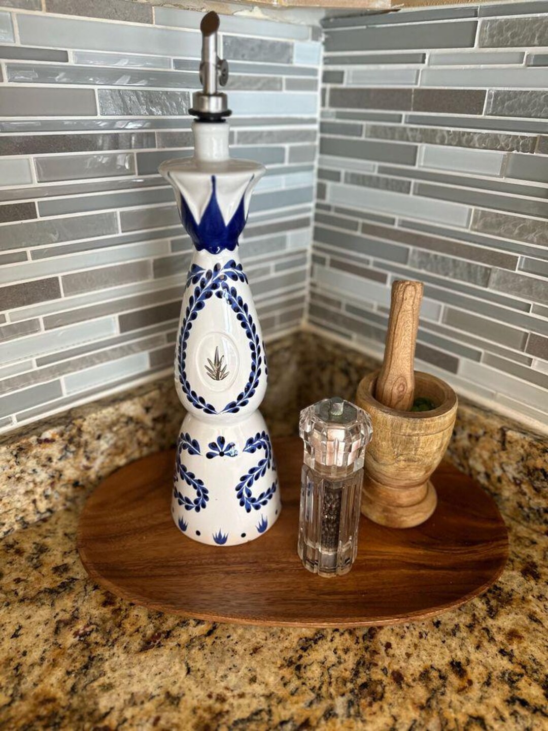 Oil Dispenser – Upcycled Clase Azul Bottle With Metal Funnel | Elegant ...