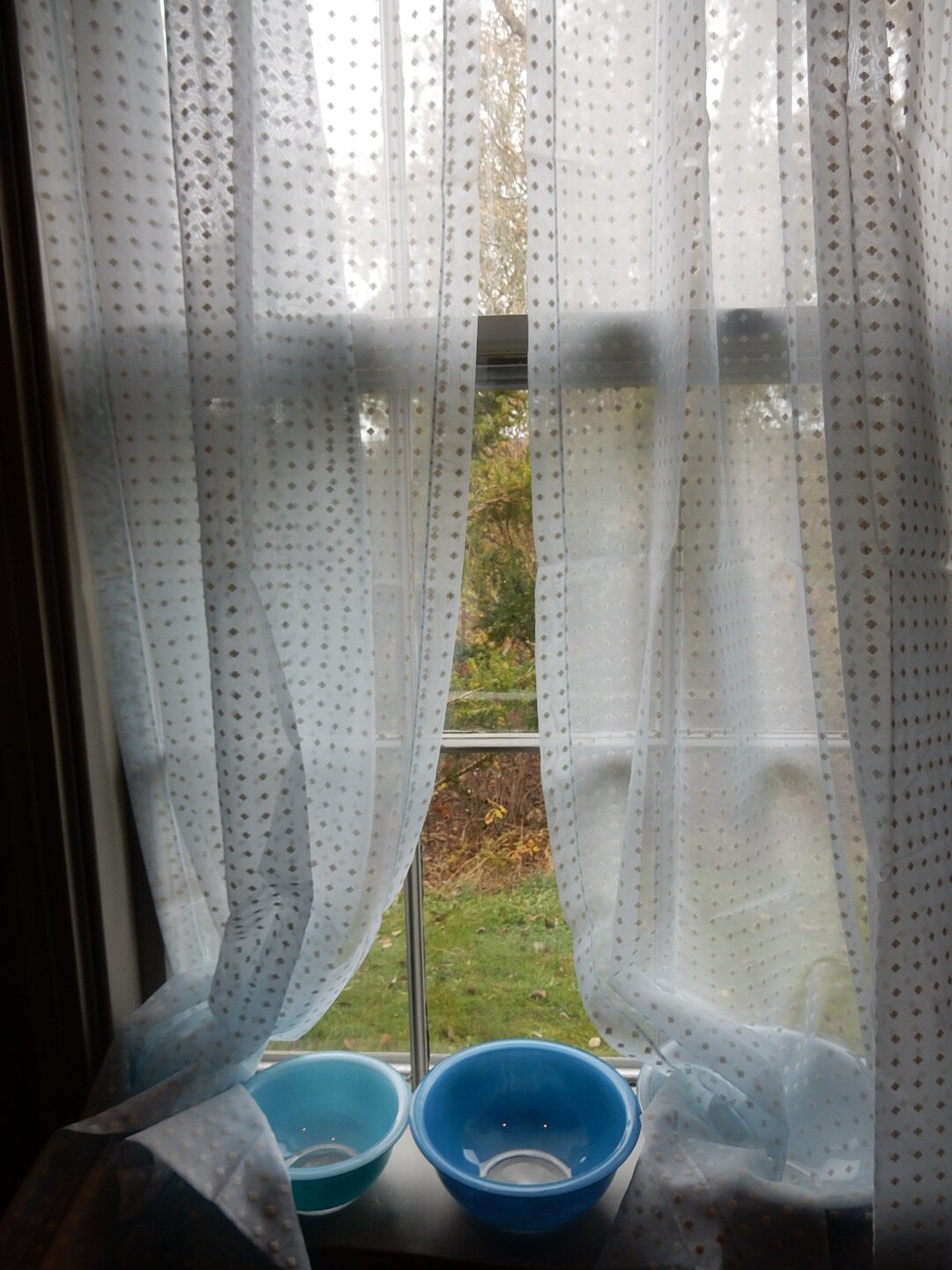Vintage Flocked Fortrel Curtains, 1960s Pale Blue Pink White, New Old ...