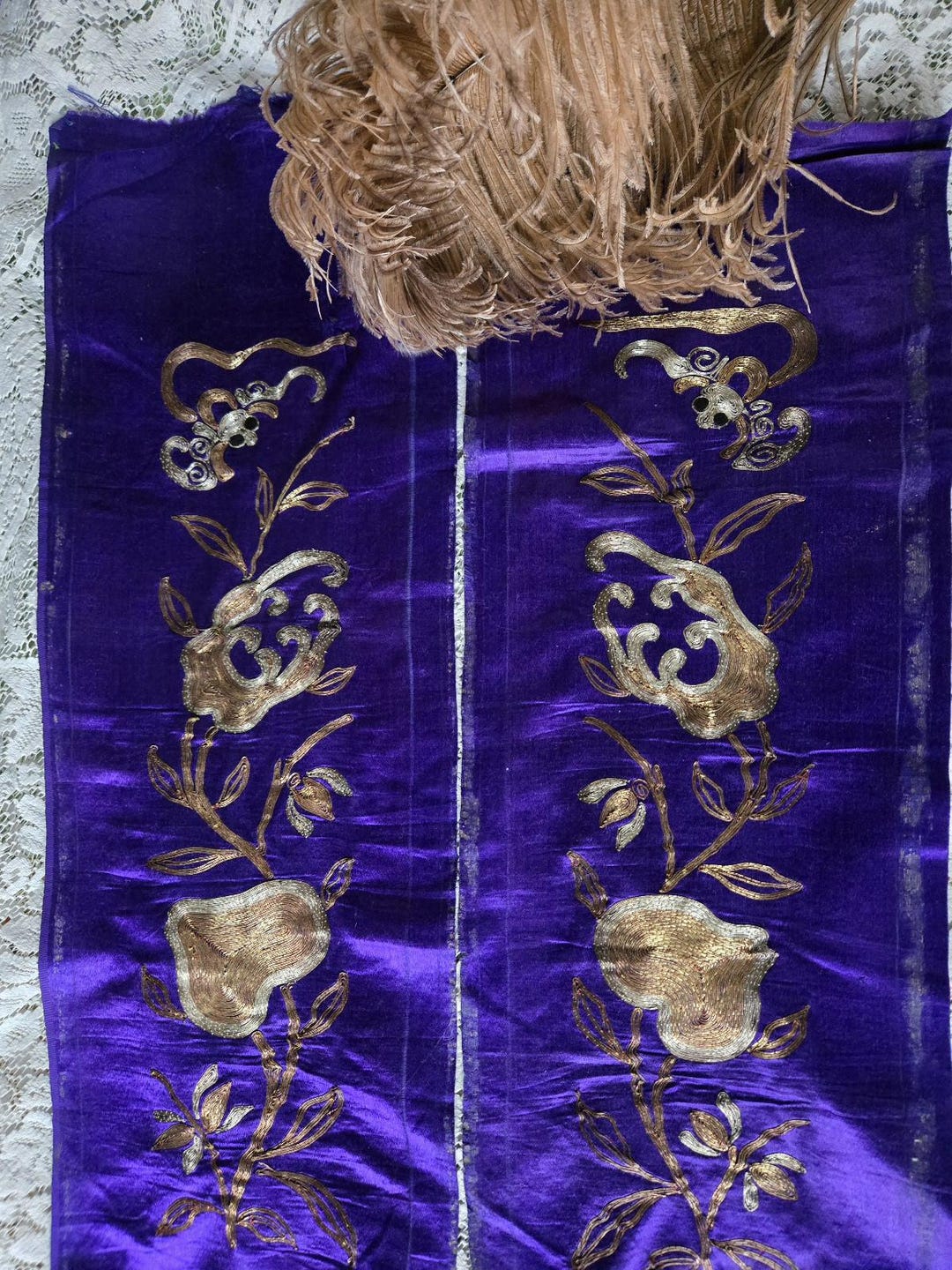 Two Antique Metallic Thread Hand Embroidered Pieces/ Silk Ground - Etsy