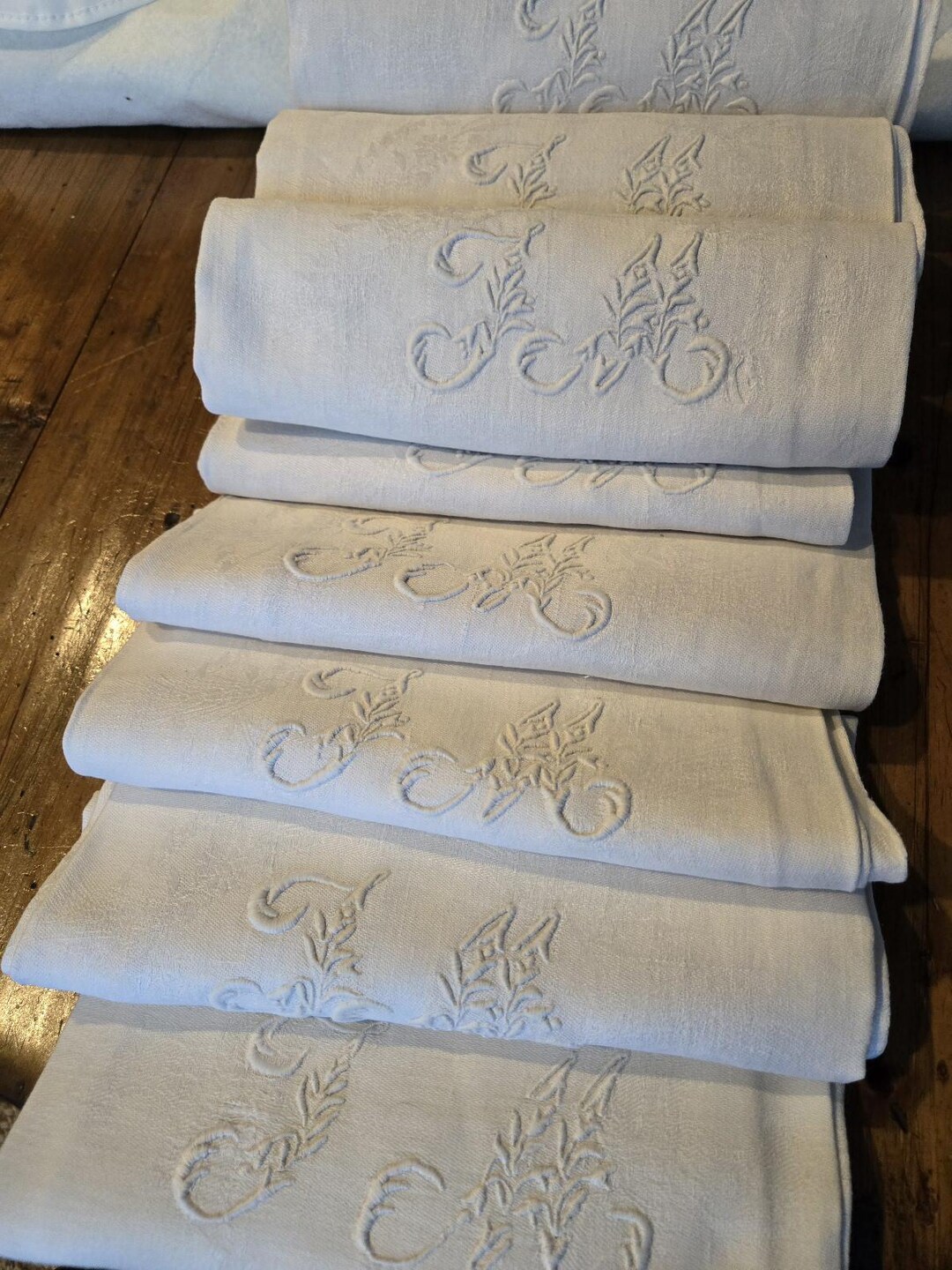 Antique French Extra Large Linen Napkins / Hand Monogrammed /set of 10 ...