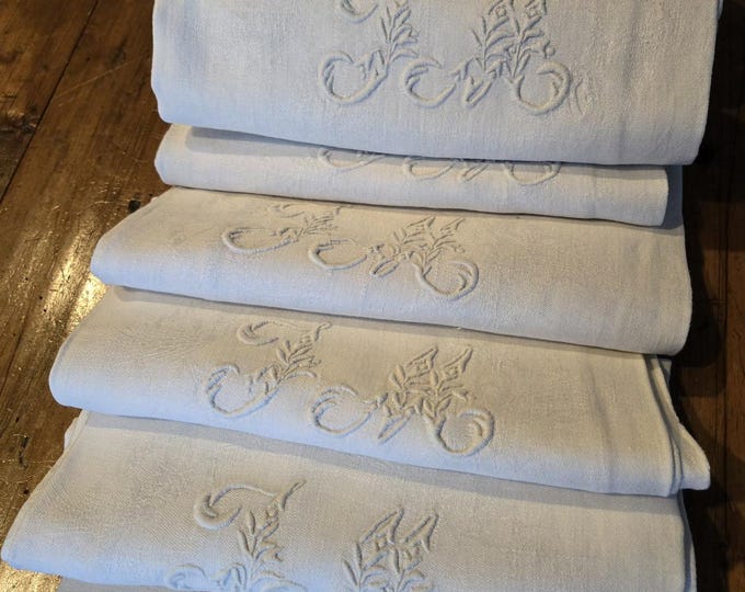 Antique French Extra Large Linen Napkins / Hand Monogrammed /set of 10 ...