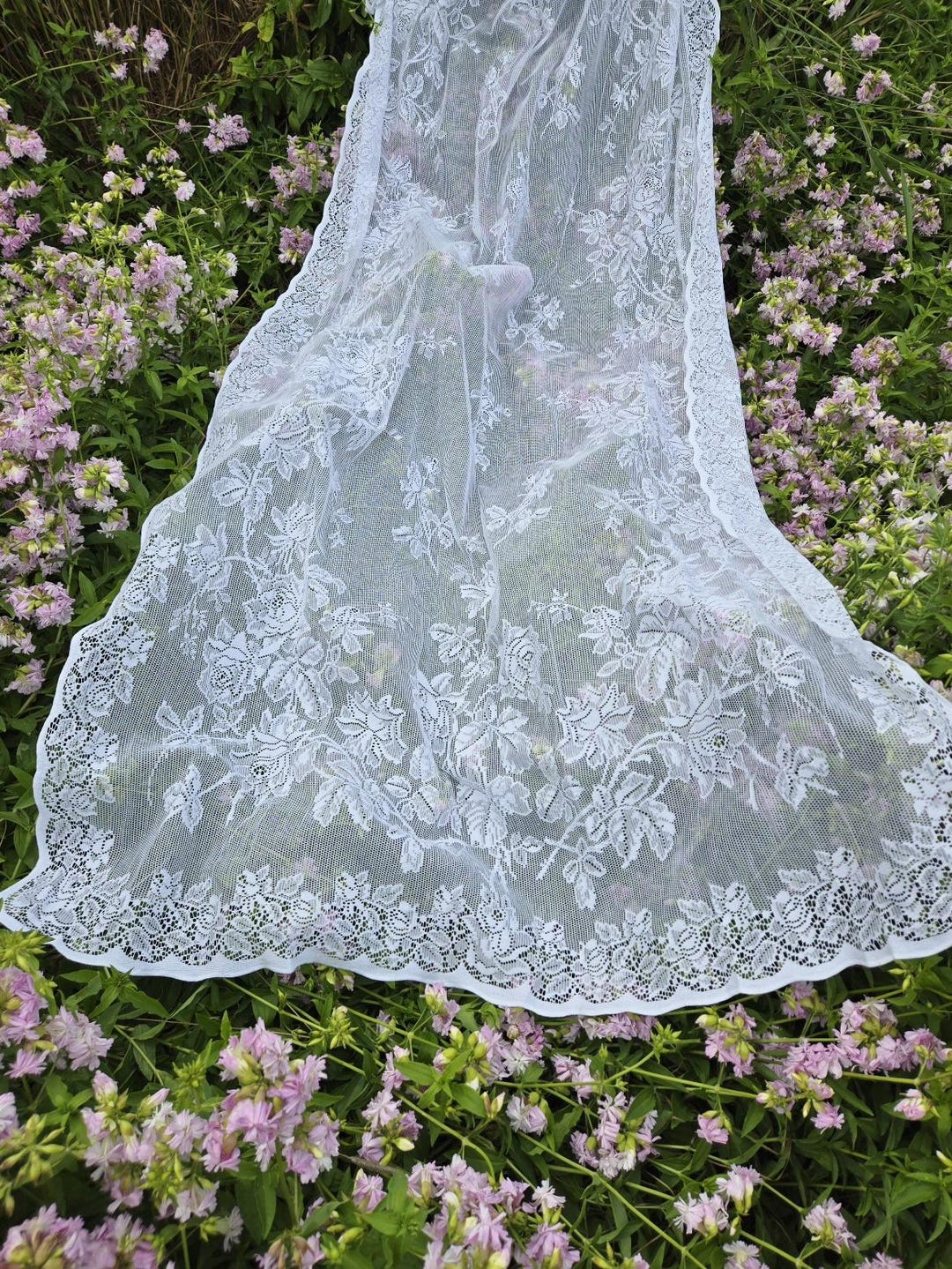 Vintage Scottish Lace Curtain Panel: Sheer Cotton, Floral Design - Etsy