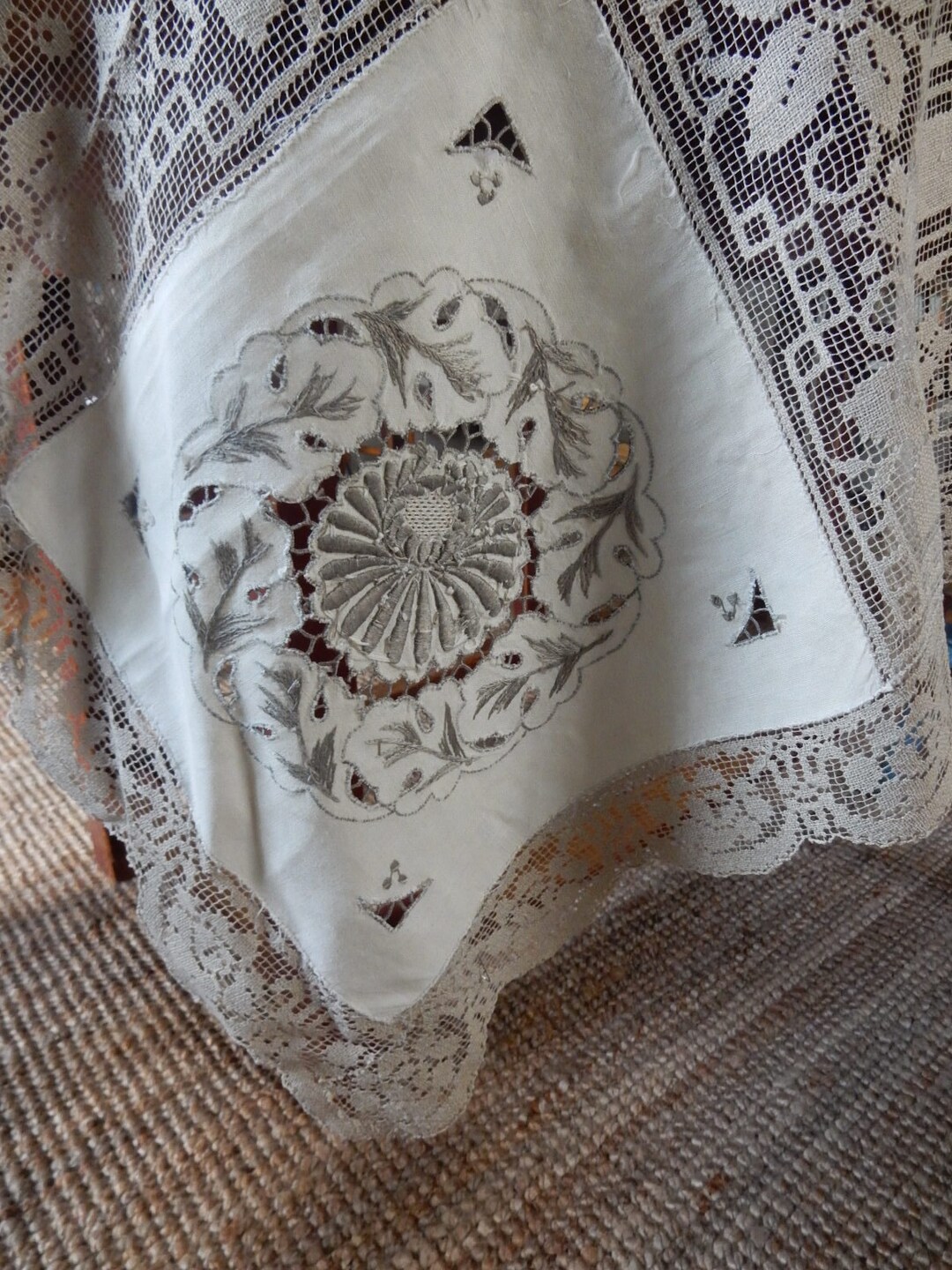 Antique Handmade Madeira Lace Tablecloth/ 12 Matching Linen Napkins - Etsy