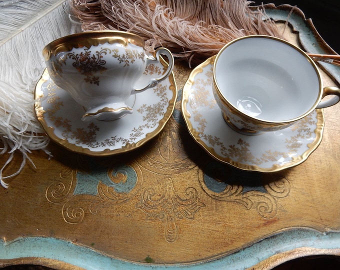 Vintage Pair of Weimar Porcelain Katharina Footed Cups and Saucers ...