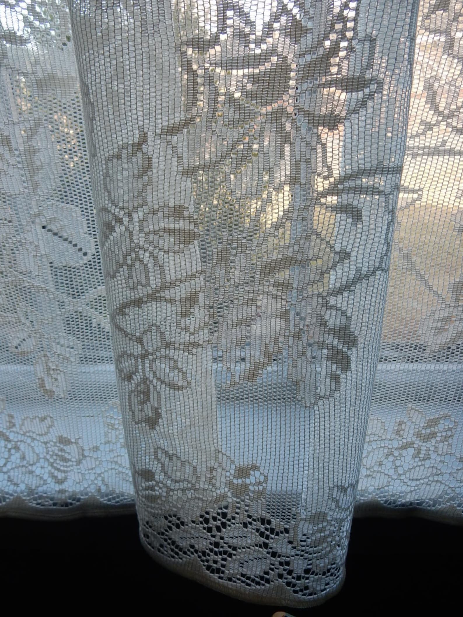 One Vintage Cream Cotton Lace Window Curtain - Etsy