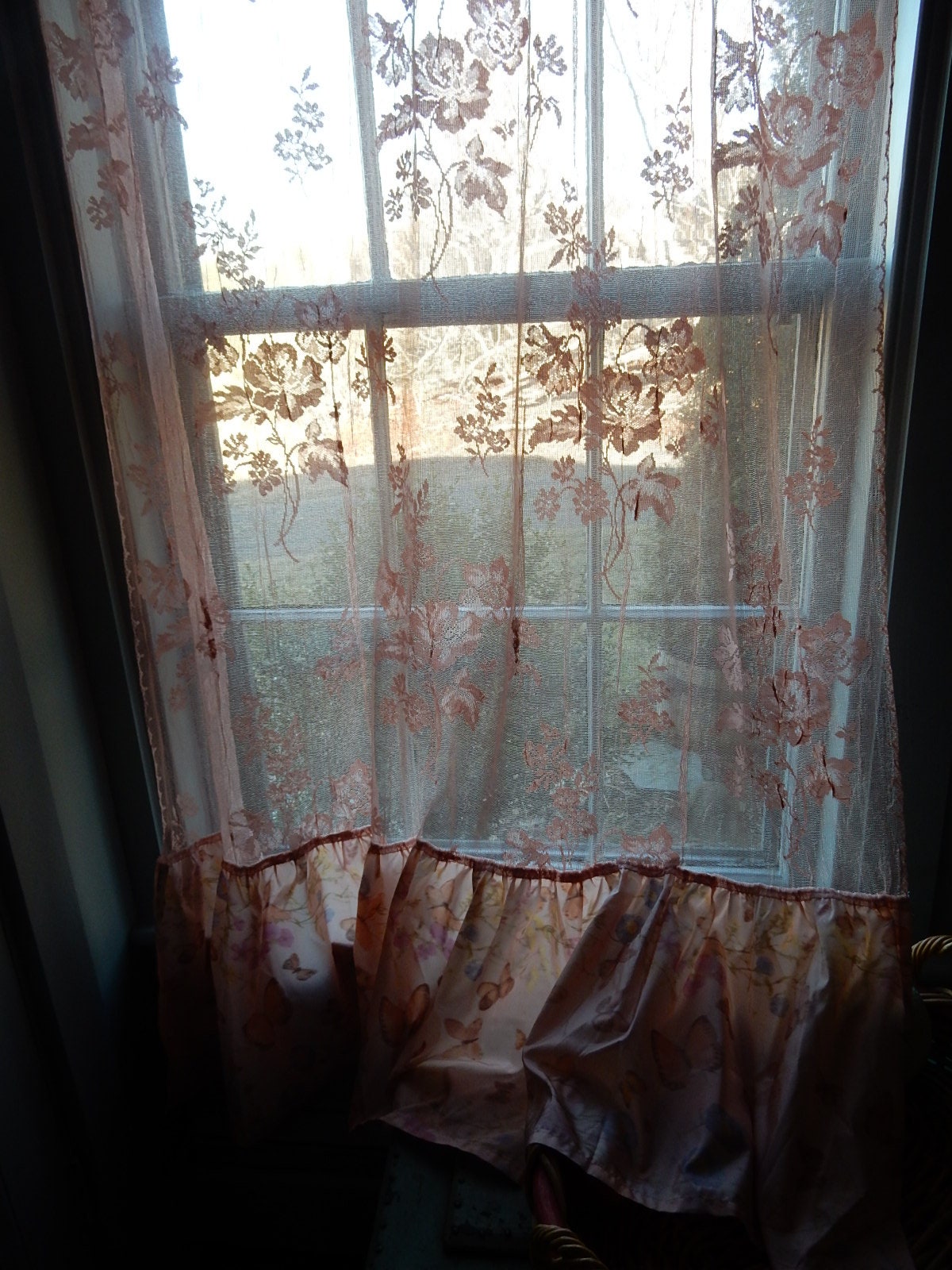 Vintage Pink Net Lace Window Curtain with Taffeta bottom | Etsy
