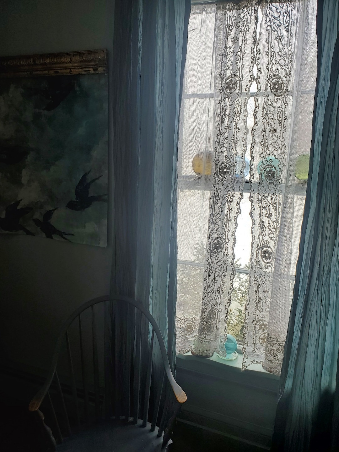 Antique Pair French Embroidered Border Net Curtains/ - Etsy