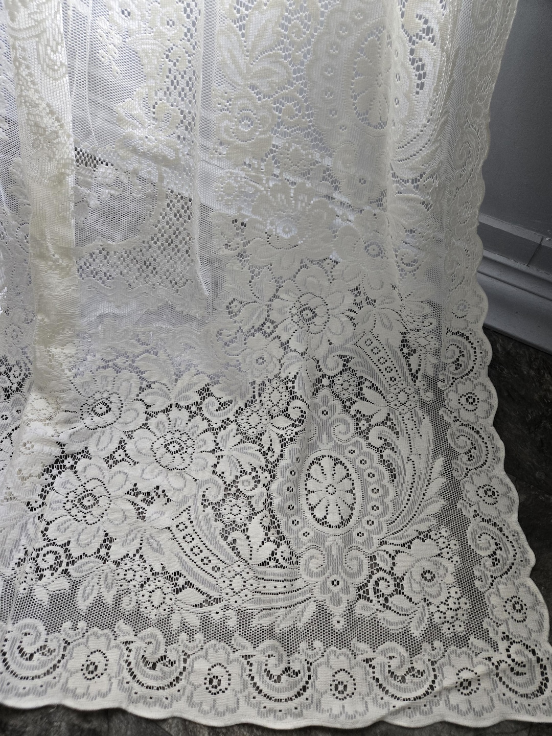 A Vintage Cream Scottish Cotton Lace Curtain/ Extra Long/historic ...