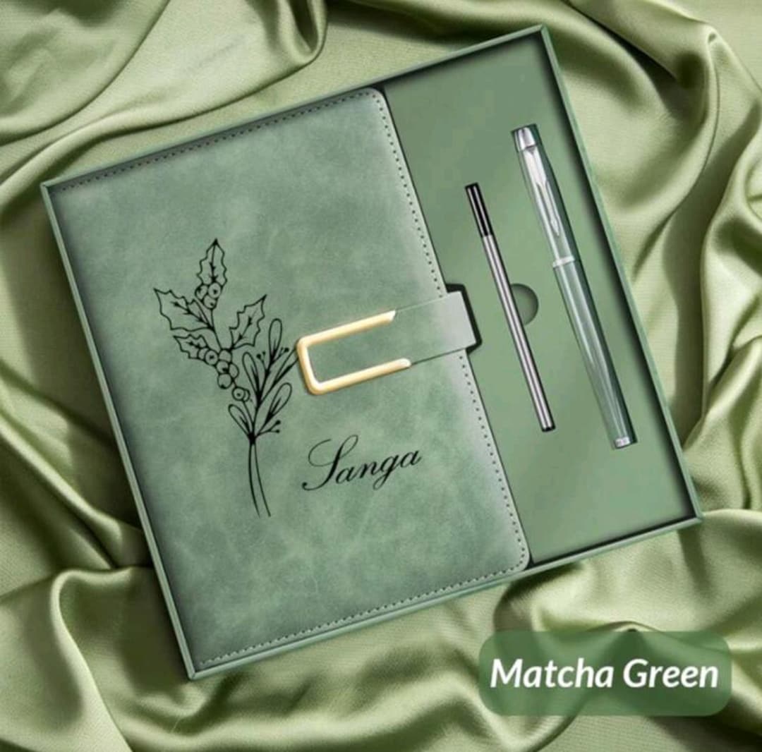 Personalized Matcha Green Journal Gift Set With Pen, Custom Name ...