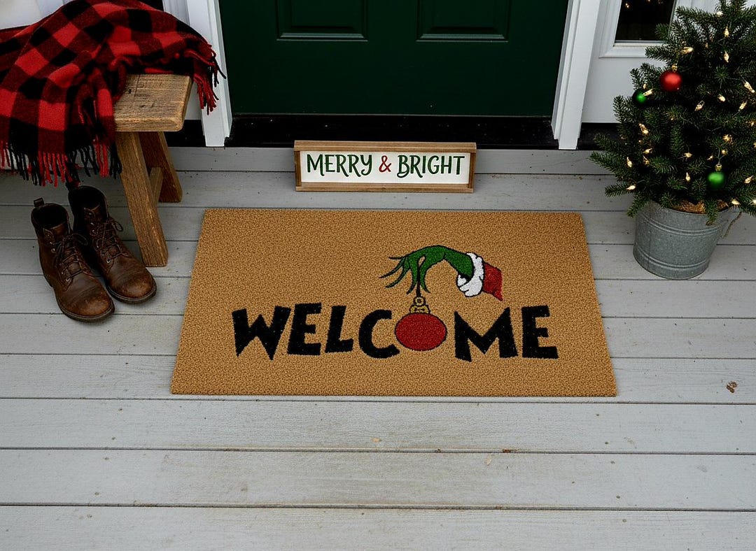 Grinch Welcome Doormat: Festive Holiday Decor - Etsy