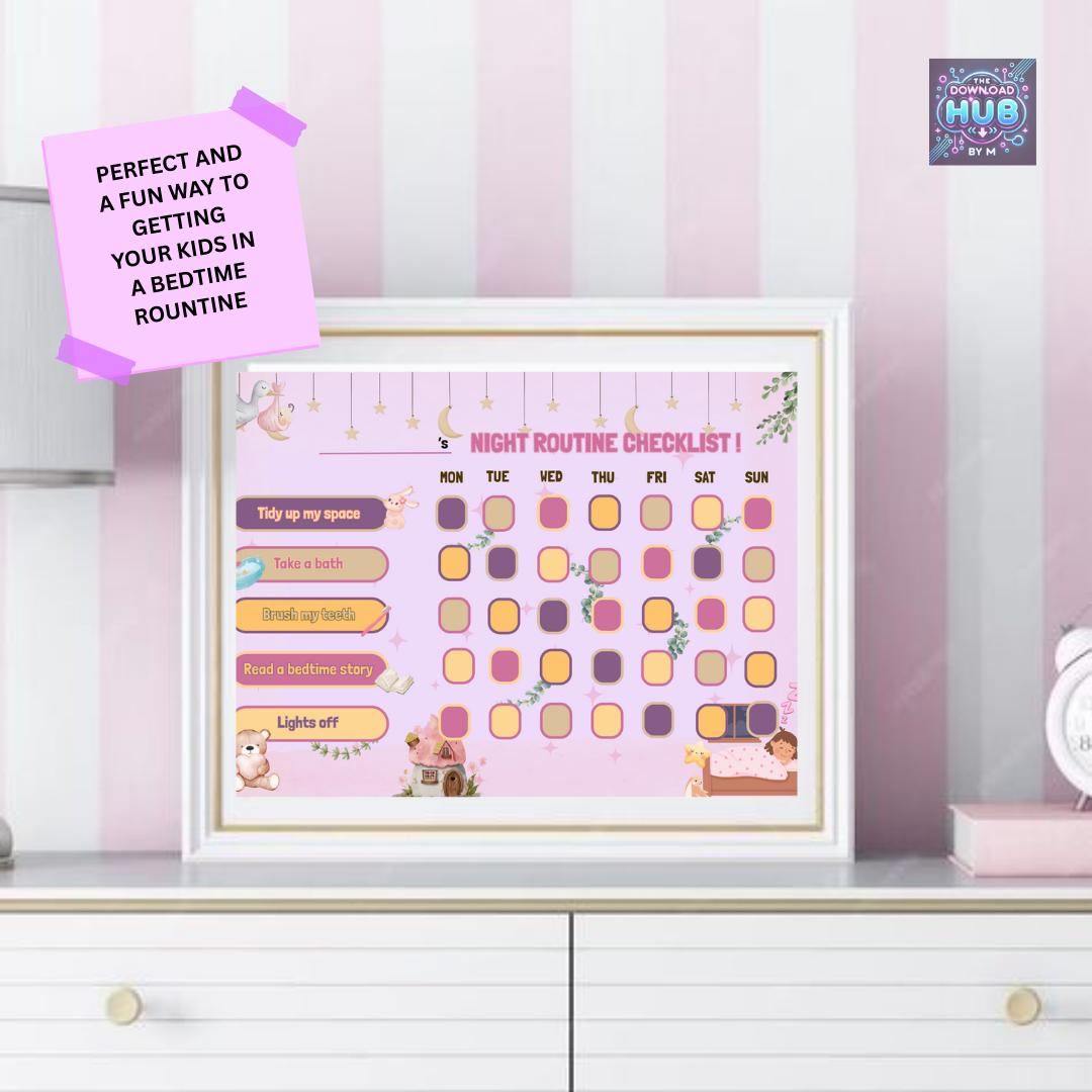 Kids Night Routine Printable | A3/A4 Bedtime Checklist | Instant ...