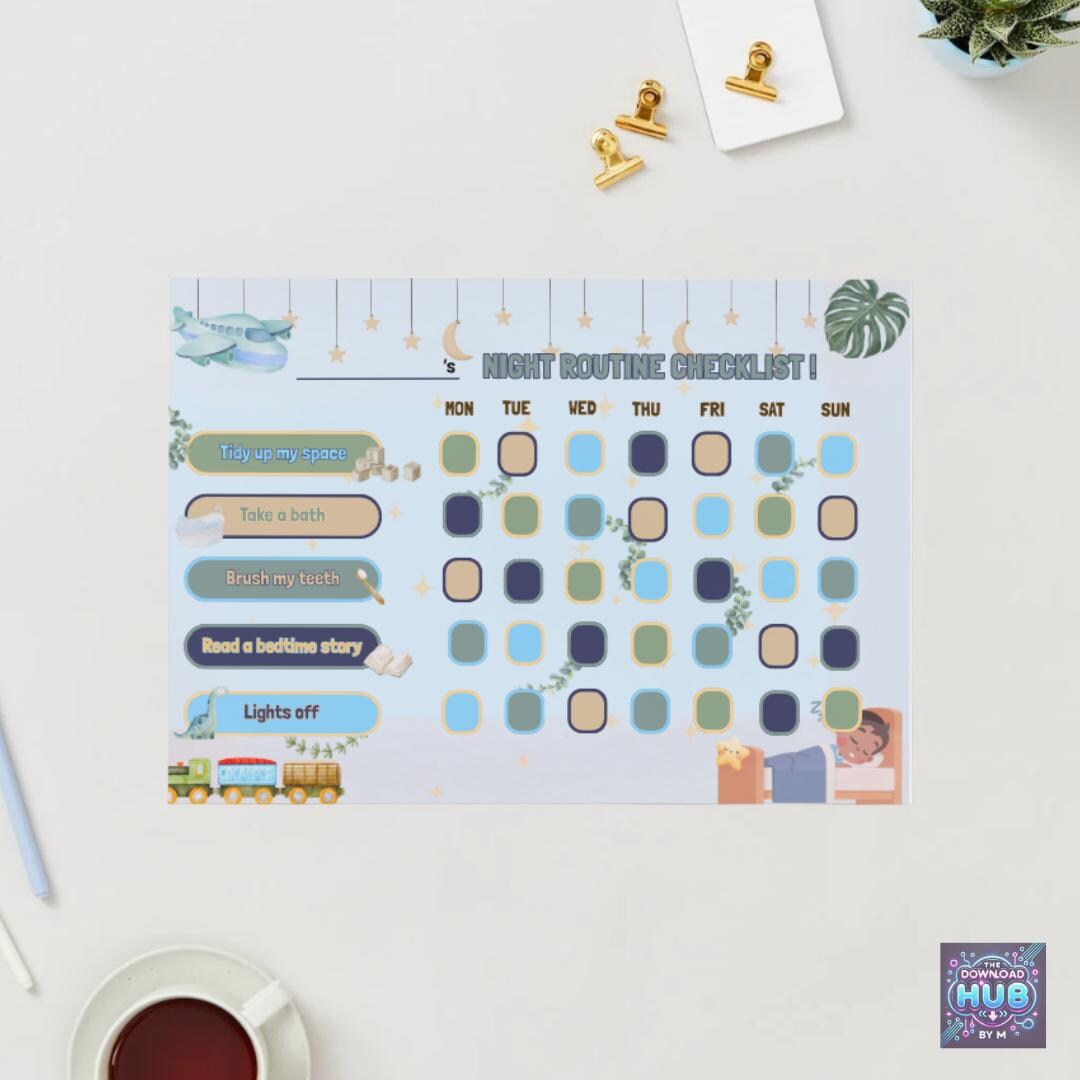 Kids Night Routine Printable | A3/A4 Bedtime Checklist | Instant ...