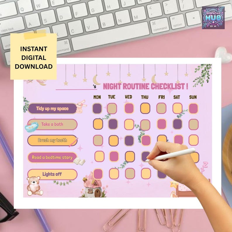 Kids Night Routine Printable | A3/A4 Bedtime Checklist | Instant ...