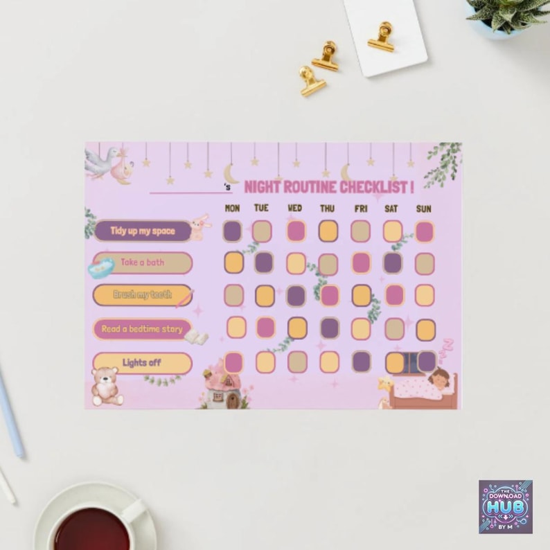 Kids Night Routine Printable | A3/A4 Bedtime Checklist | Instant ...