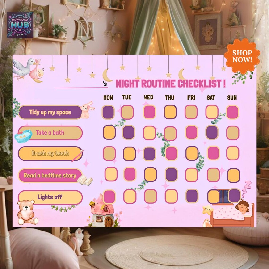 Kids Night Routine Printable | A3/A4 Bedtime Checklist | Instant ...
